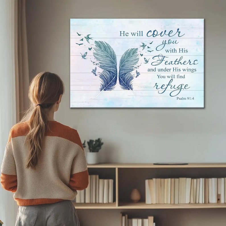 Psalm 91:4 Wall Art Canvas | He Will Cover You With His Feathers ...
