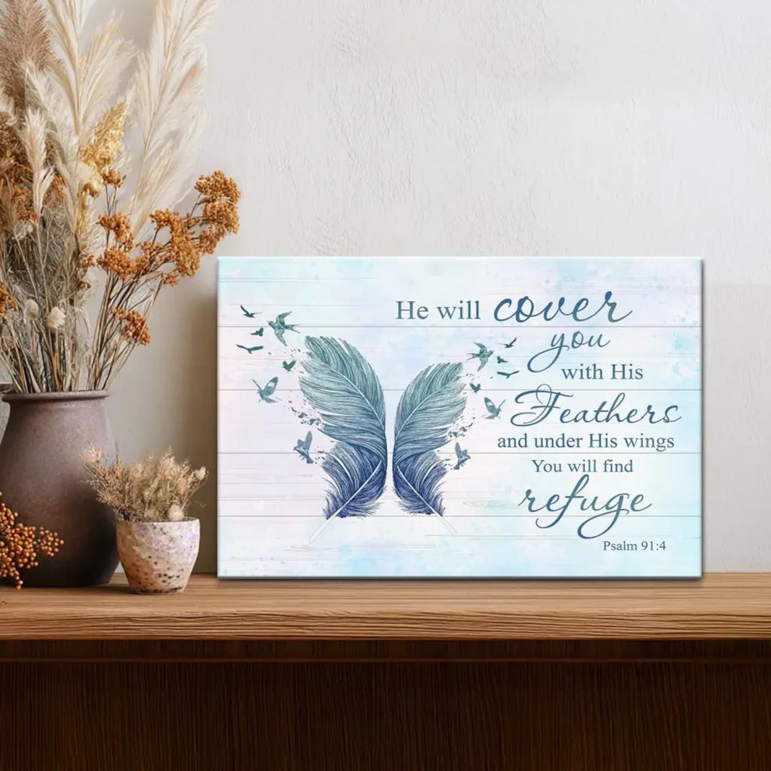 Psalm 91:4 Wall Art Canvas | He Will Cover You With His Feathers ...