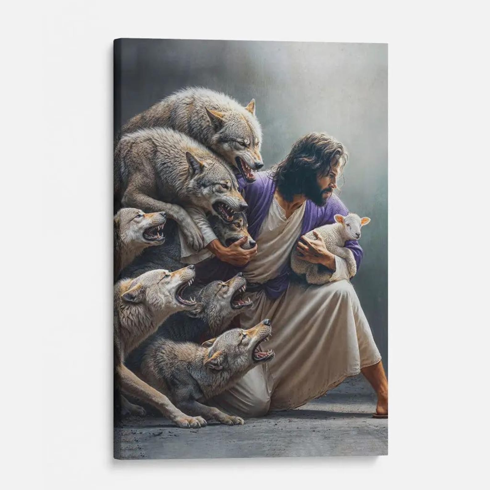 Jesus Protects the Lamb From Wolves Wall Art Canvas, Christian Home ...