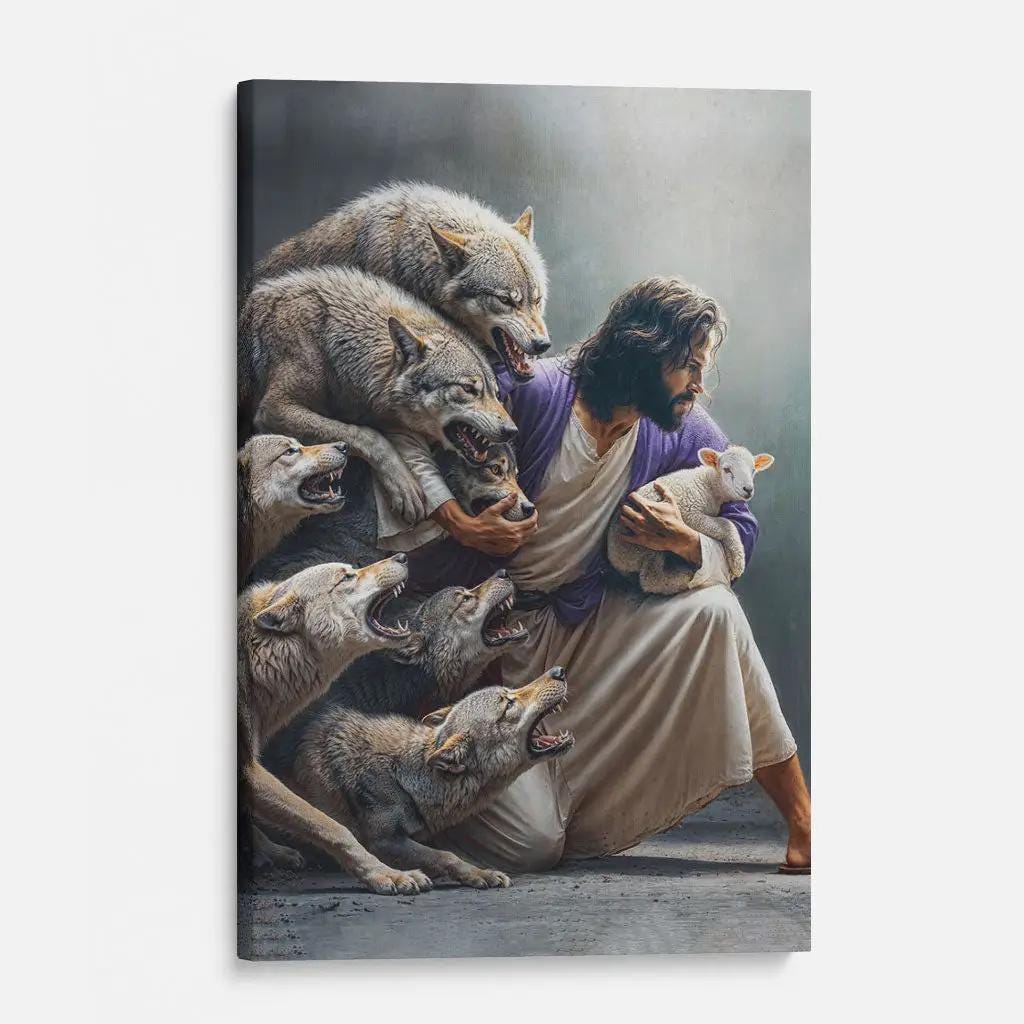 Jesus Protects the Lamb From Wolves Wall Art Canvas, Christian Home ...
