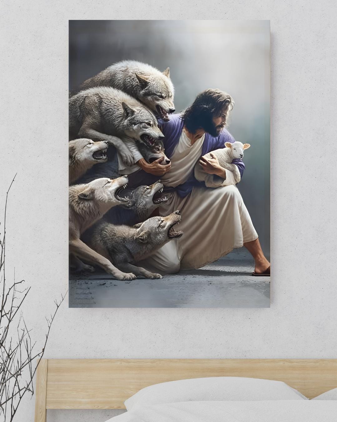 Jesus Protects the Lamb From Wolves Wall Art Canvas, Christian Home ...