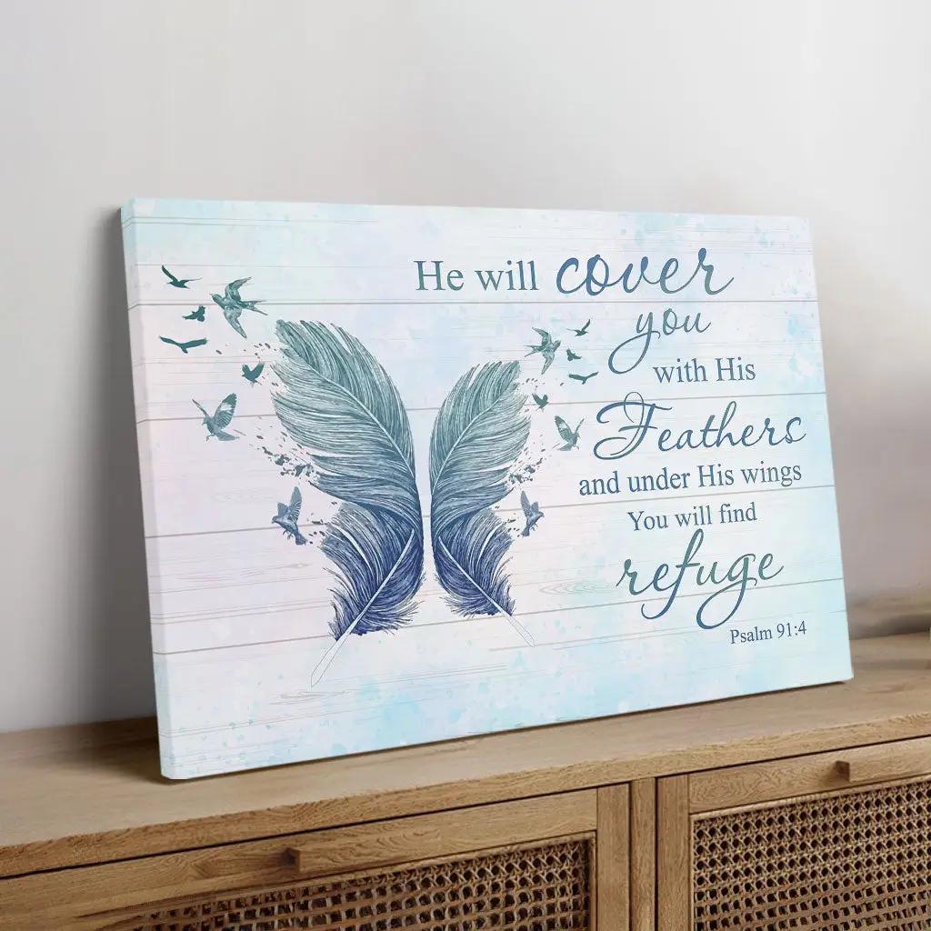 Psalm 91:4 Wall Art Canvas | He Will Cover You With His Feathers ...
