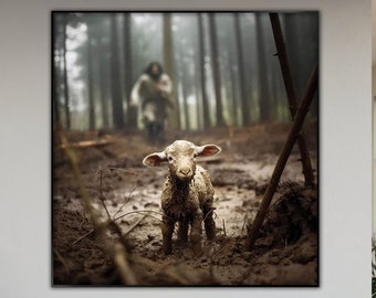 Christian Wall Art Framed Jesus Saving Lamb Dirty Lamb Wall Decor ...