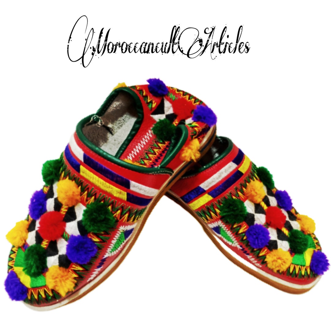 Belgha, Leather Babouche, Colorful Flower Babouches, Women's Babouches ...