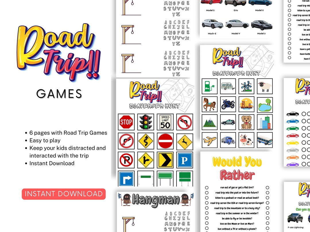 Road Trip Scavenger Hunt and Activity Pages for Kids - Fun Travel Games ...
