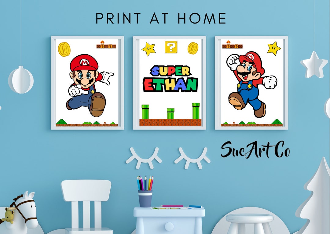 Personalised Mario Digital Art Print Set of 3 | Printable Kids Room ...
