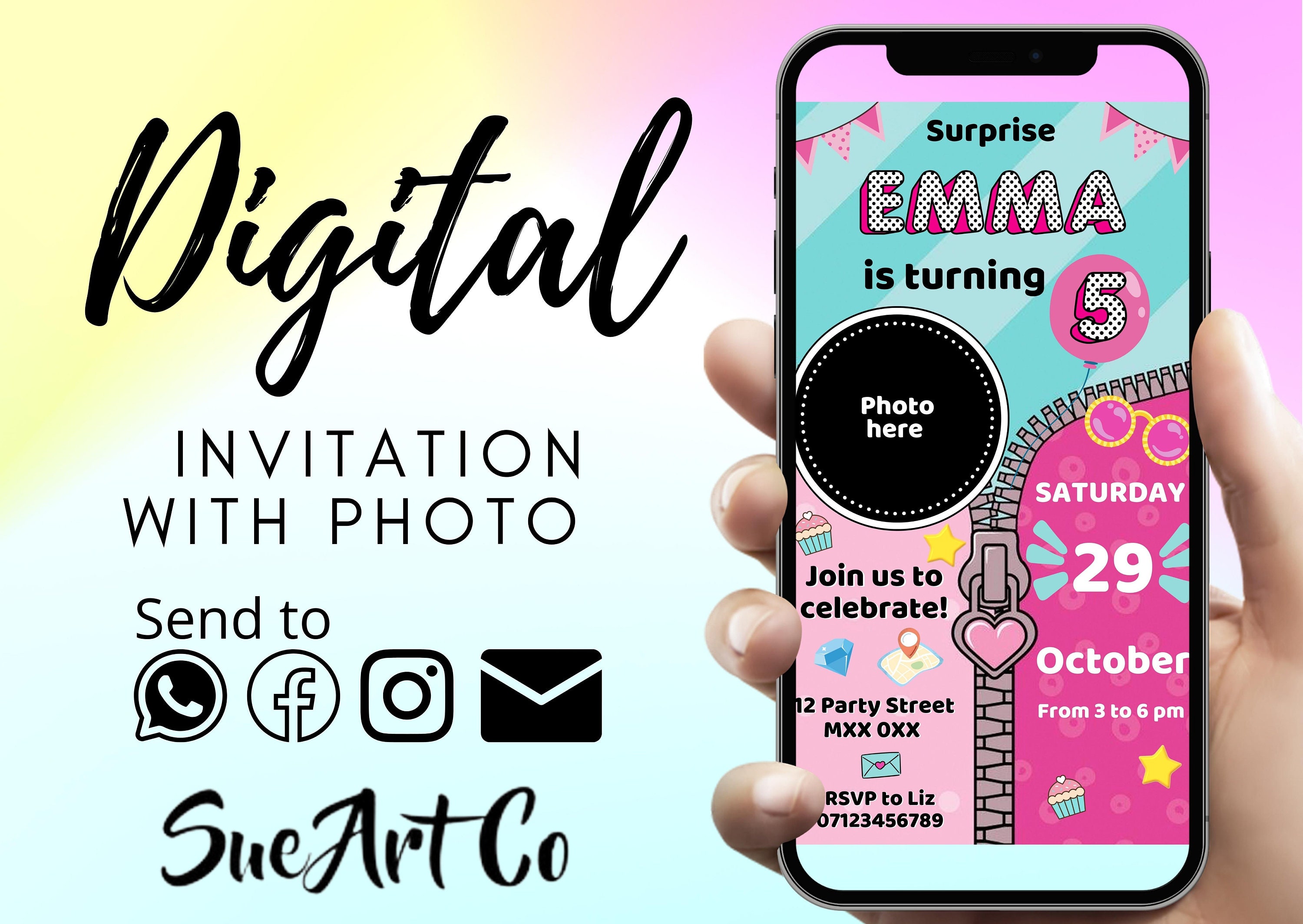 Personalised With Photo Party Invitation Digital Phone - Etsy