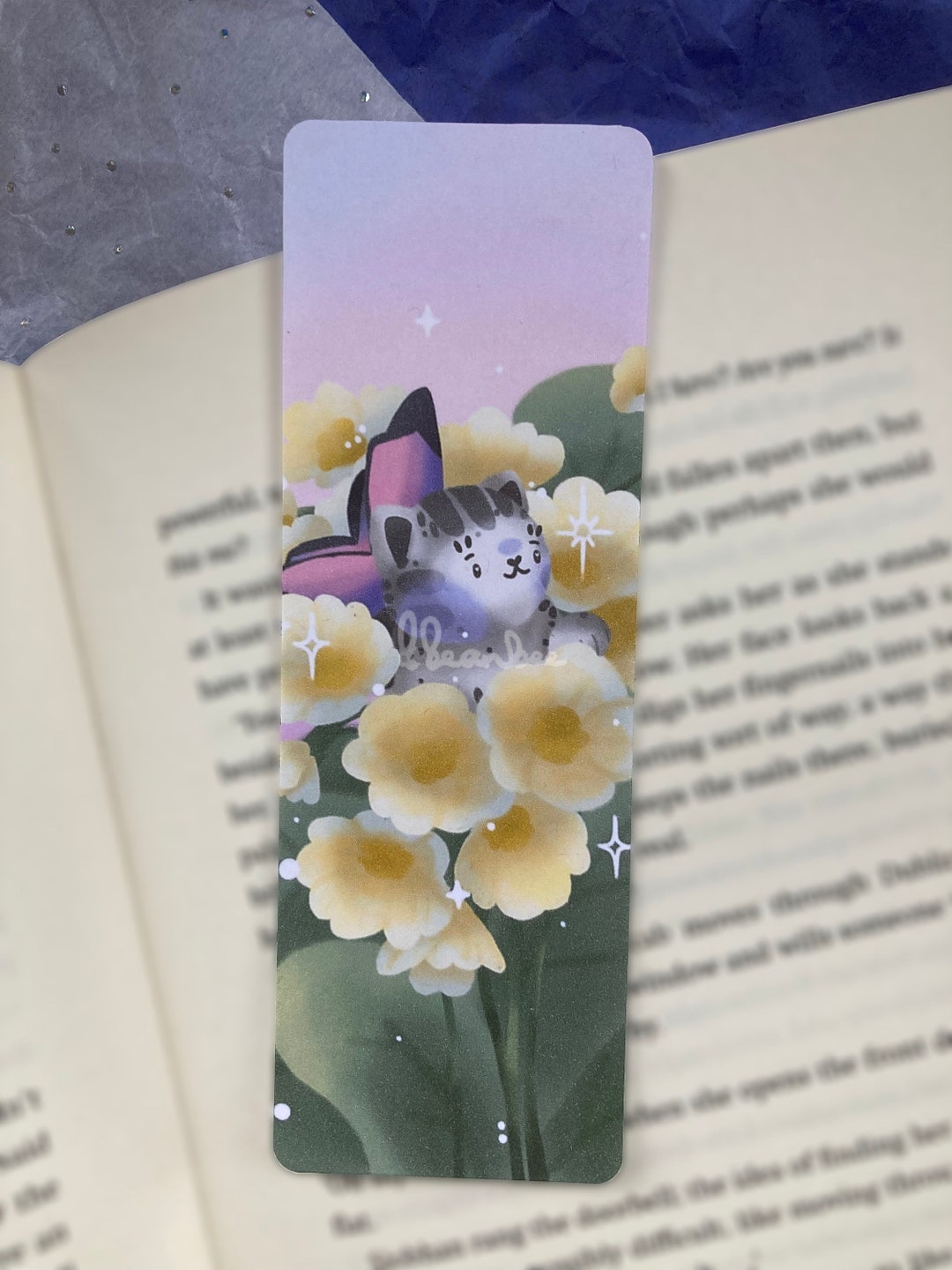 Grey Tabby Flower Fairy Cat and Yellow Primrose Flowers Bookmark ...
