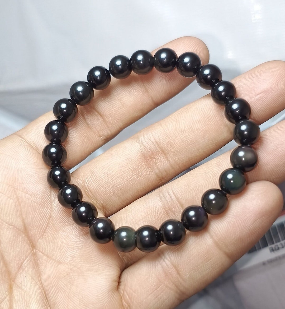 Black Obsidian Natural Rainbow Obsidian Bracelets 8mm Stackable Round ...