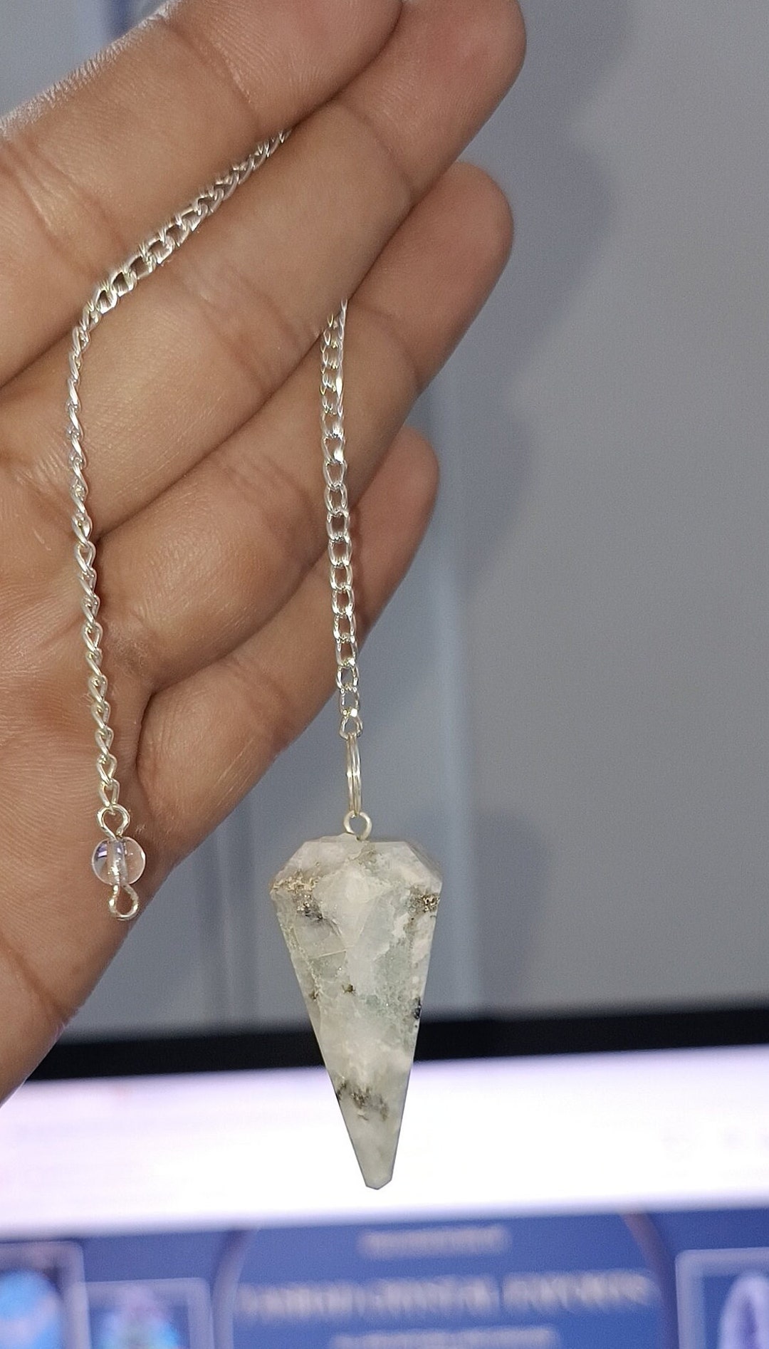 Natural Rainbow Moonstone Pendulum | Handmade Real Faceted Crystal Cone ...