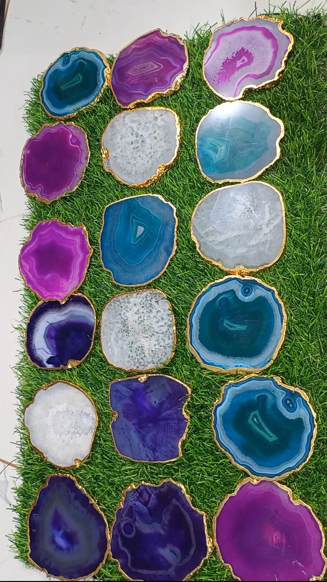 Gold Rim Agate Coasters Set, Brazilian Gemstone, Boho Home Decor - Etsy