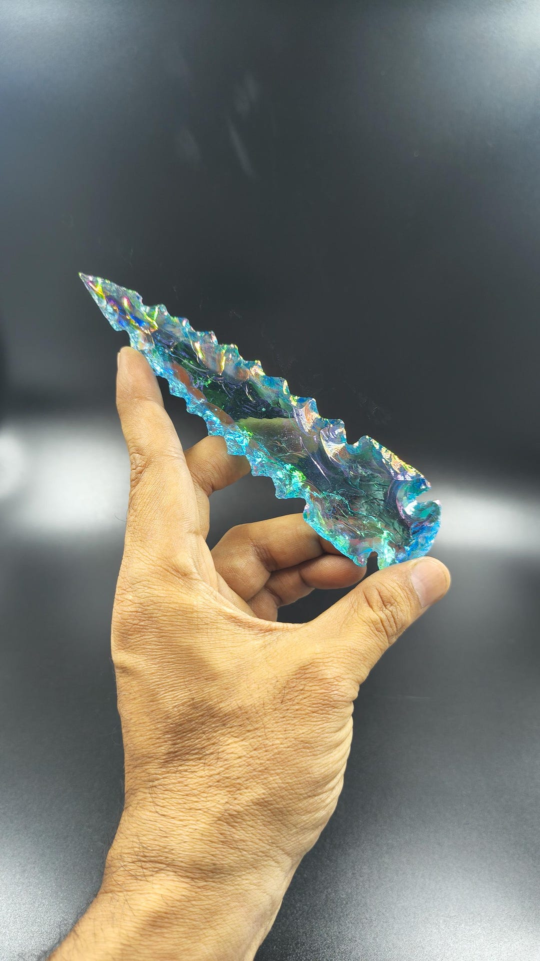 Aqua Angel Aura Obsidian Arrowhead: Hand Crafted Crystal Point (5.5-6 ...