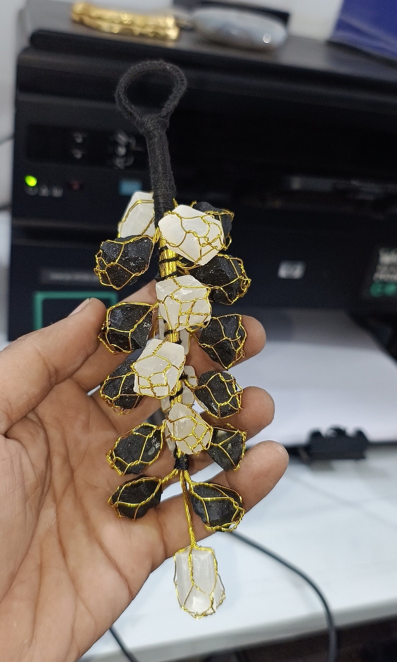 Raw Black Tourmaline Selenite Wall Hanging – Boho Protection Crystal ...
