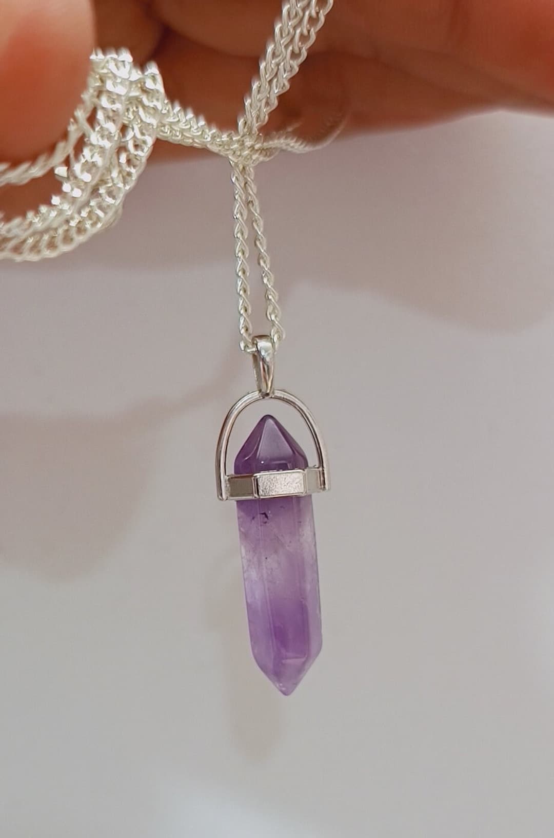Amethyst Necklace, With 24" Chains, Natural Amethyst Point Pendant ...