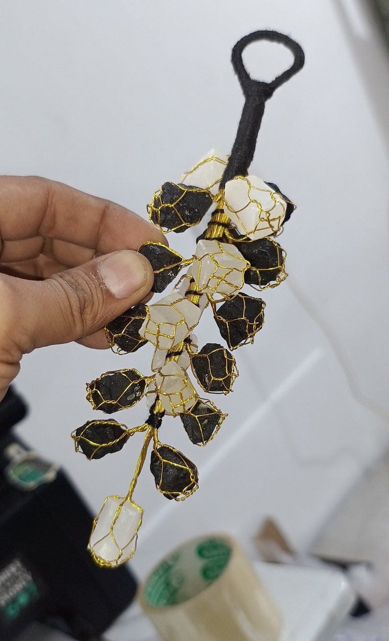 Raw Black Tourmaline Selenite Wall Hanging – Boho Protection Crystal ...