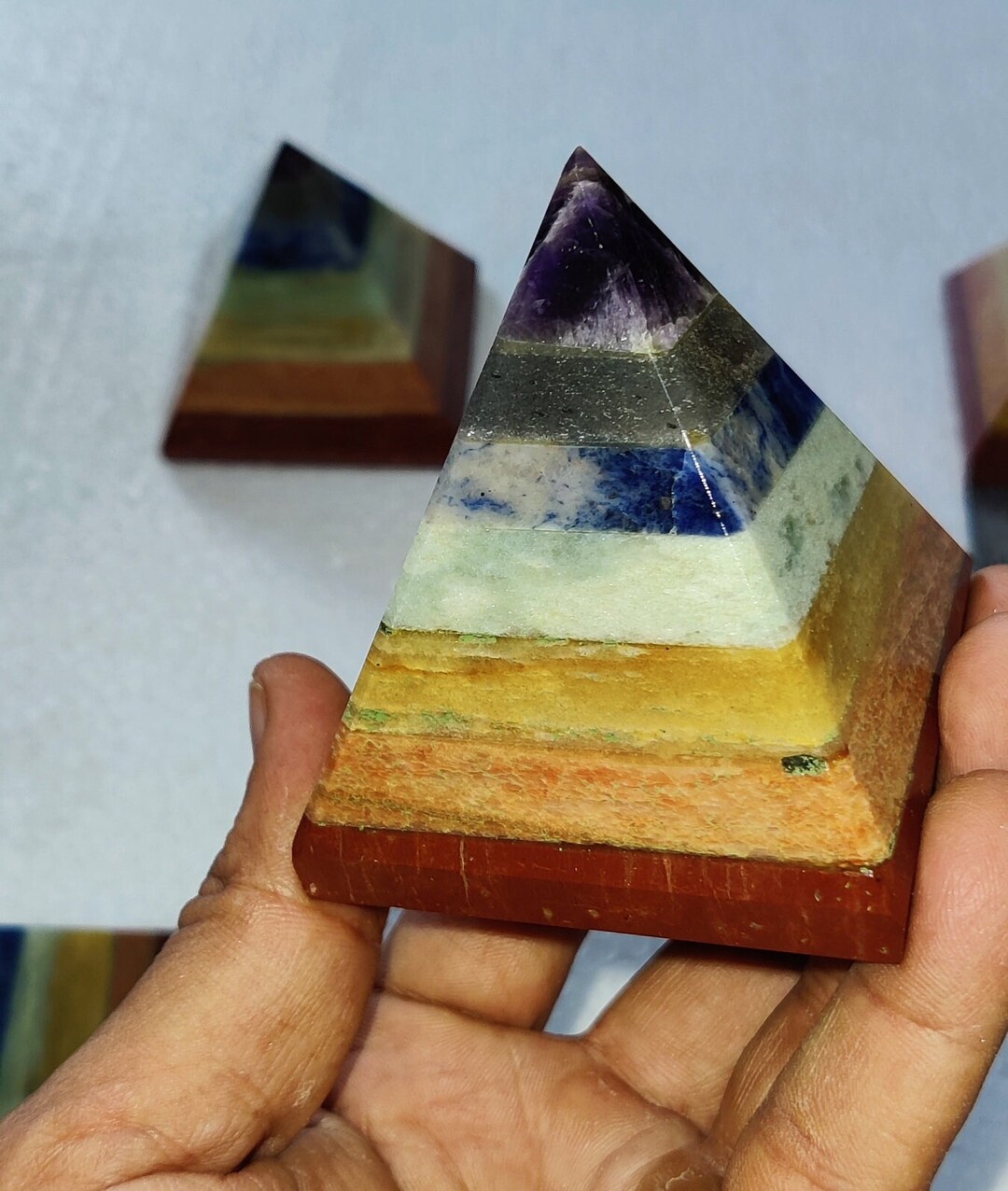 Large 60mm Bonded Crystal Complete Chakra Pyramid Including Seven ...