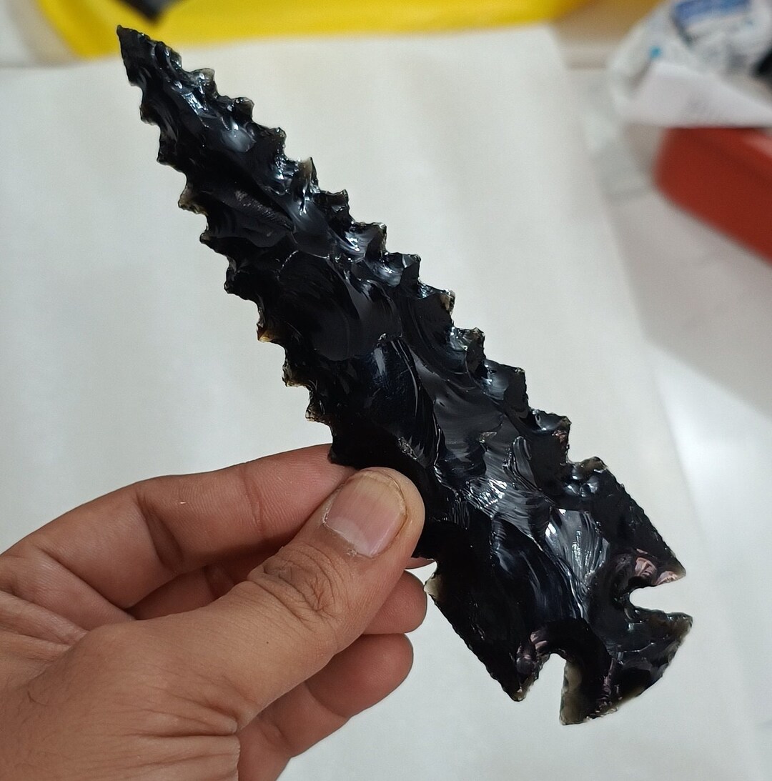 Hand Carved Black Obsidian Arrowhead Blade - 6 Inch Crystal Spearhead ...