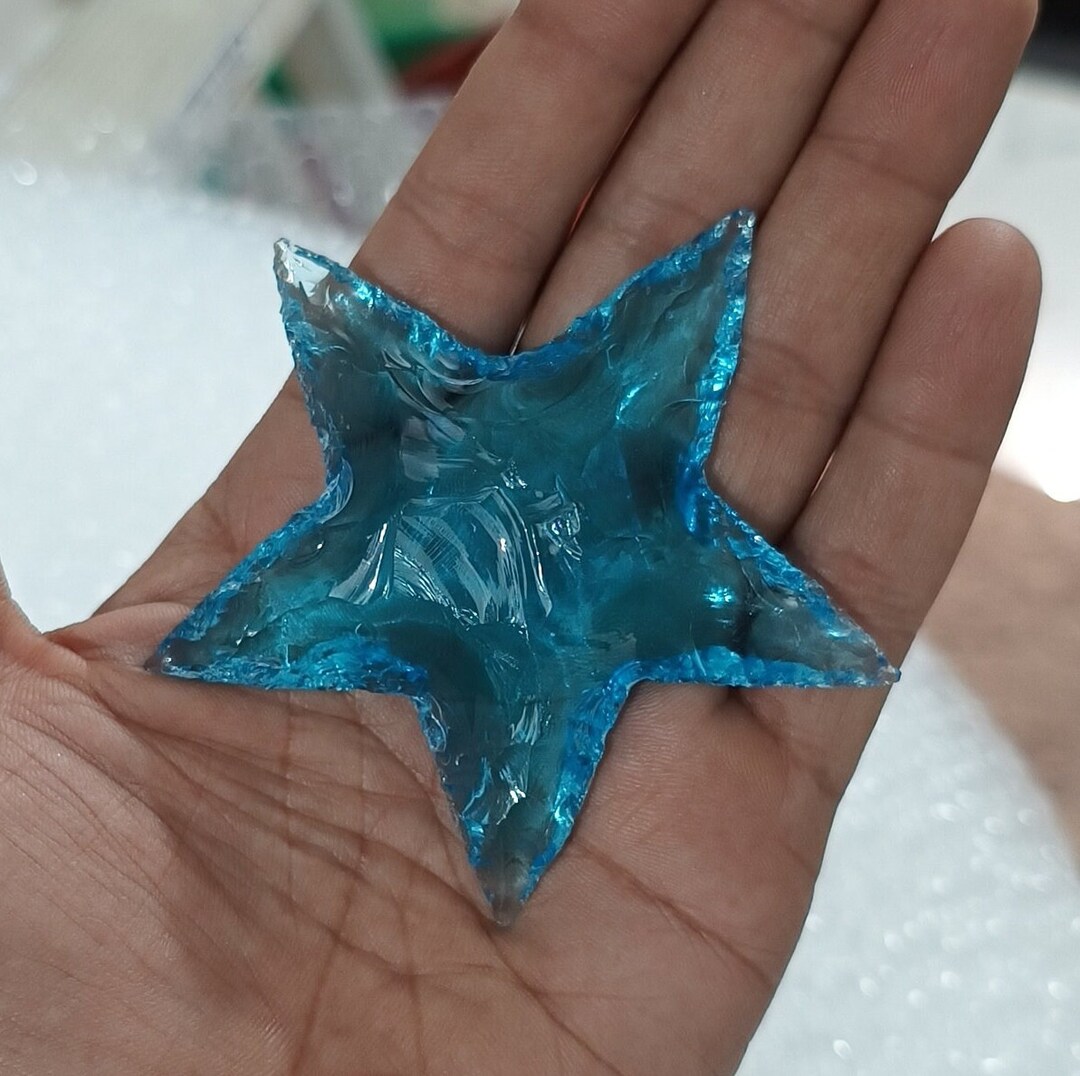 Aqua Obsidian Star Crystal, Blue Glass Obsidian Carving for Throat ...