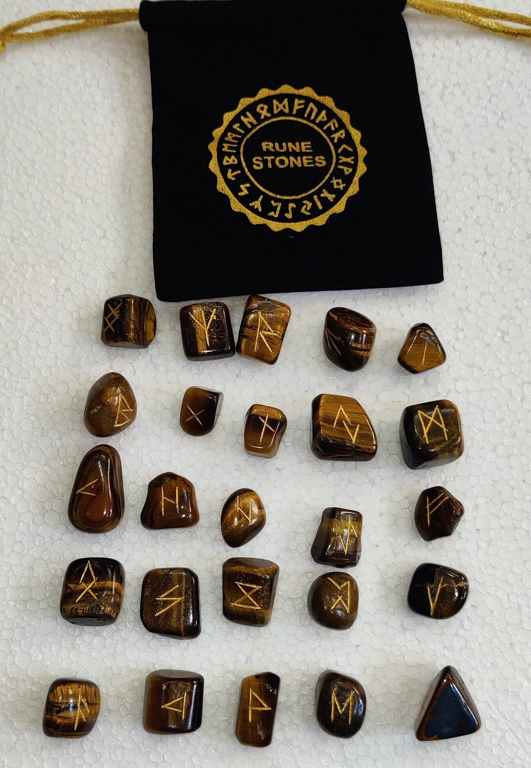 Tigers Eye Runes, 25pcs Rune Stone Set, Stone Runes, Crystal Runes ...