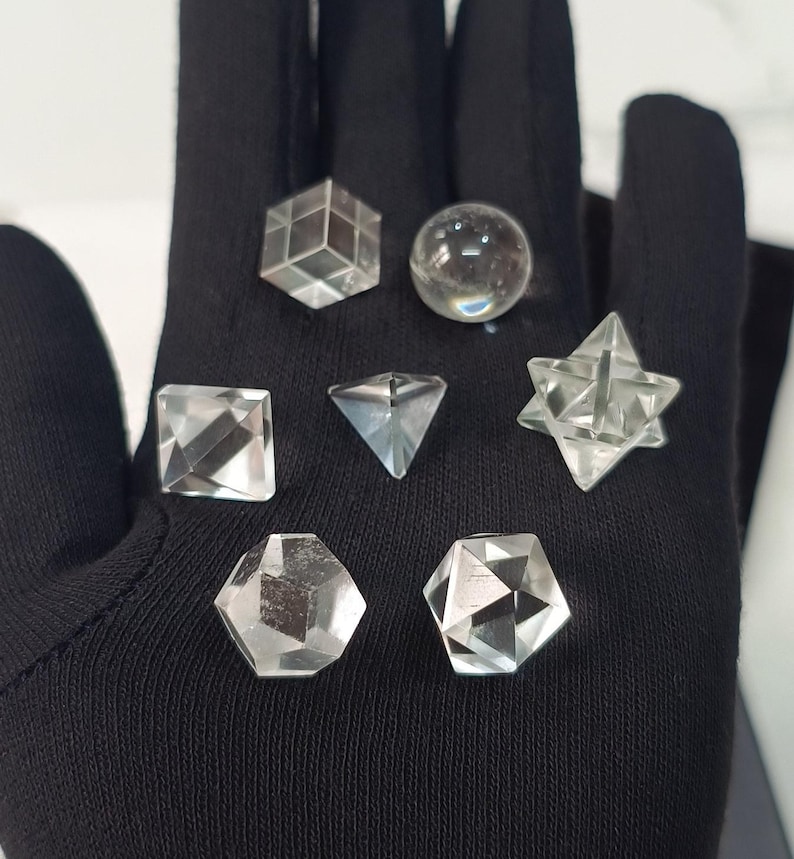 7 Piece Clear Quartz Platonic Solids Set Sacred Geometry Crystal ...
