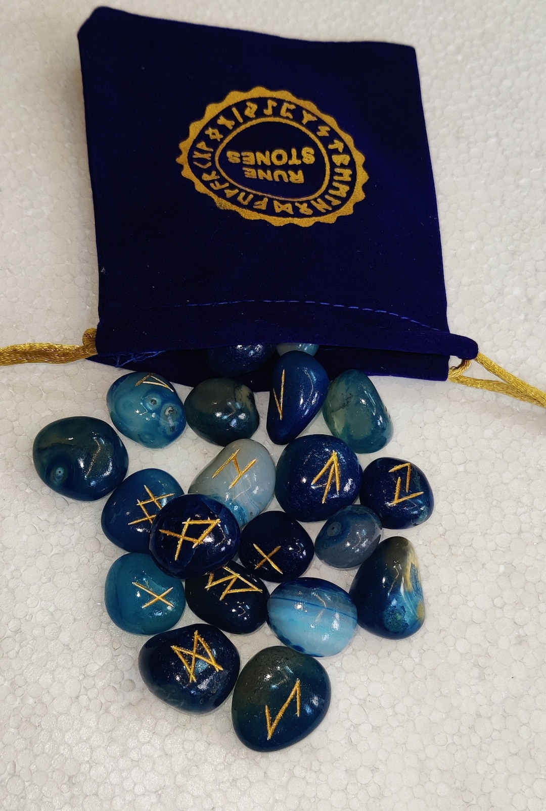 Blue Onyx Rune Stone Set, Engraved Runes for Divination (25 Piece) - Etsy