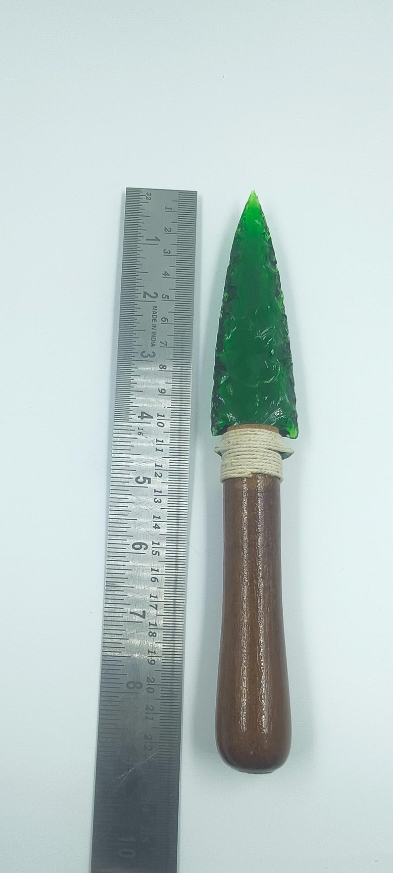 Hand Knapped Green Obsidian Glass Spearhead With Wooden Handle 8 Inch ...