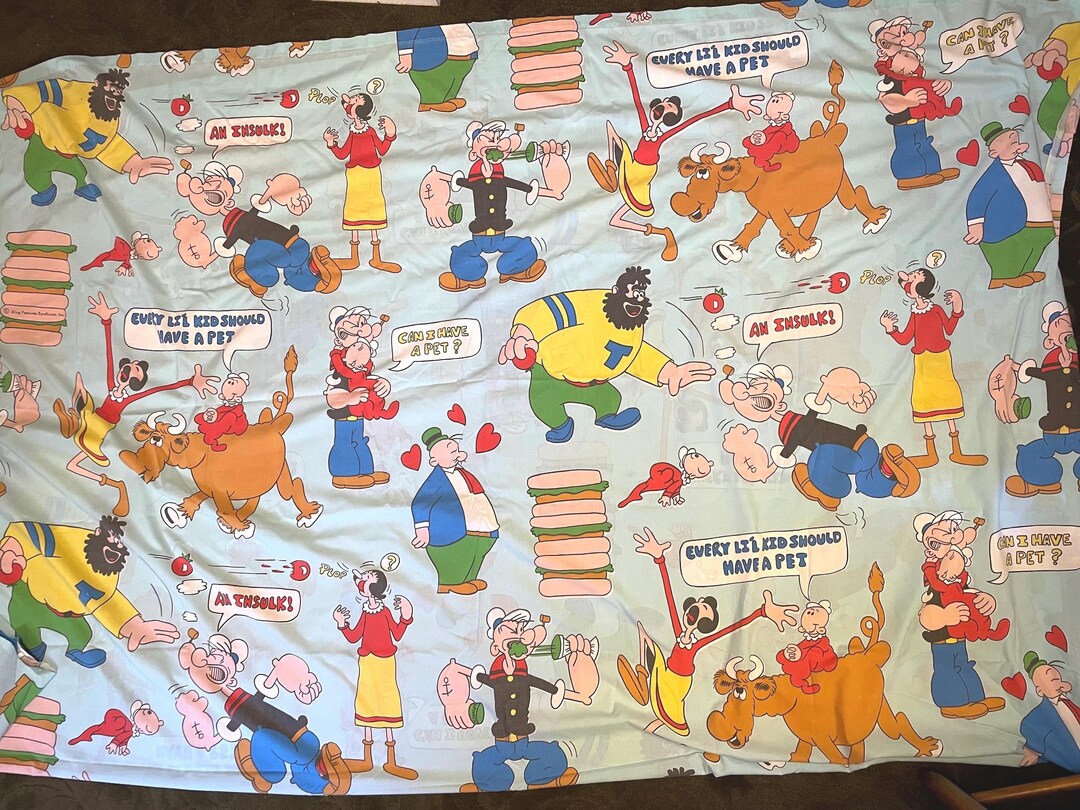 Vintage 1970s Burlington House Popeye Sheets Queen XL Flat Sheet - Etsy