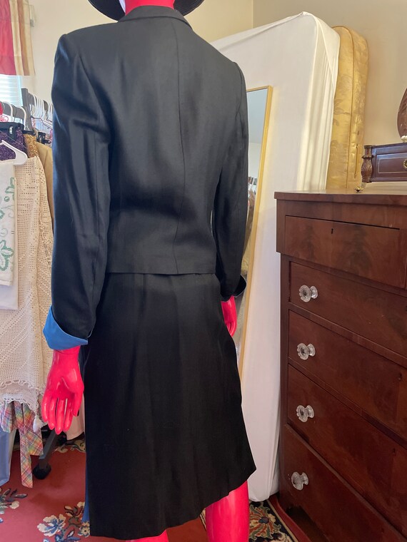 Vintage Louis Feraud Paris Black Suit Trimmed in Blue… - Gem