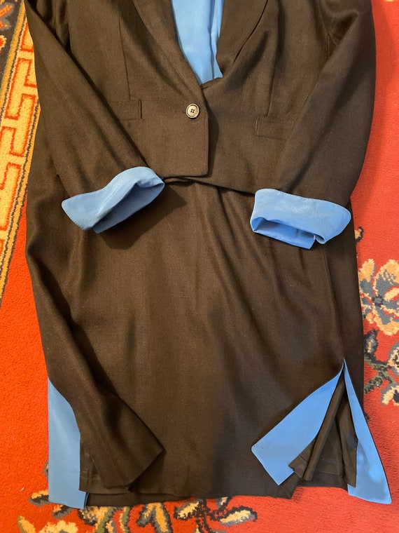 Vintage Louis Feraud Paris Black Suit Trimmed in Blue… - Gem