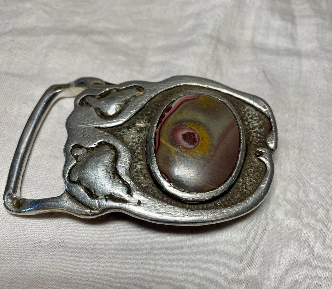 1976 WM Taylor Design Pewter and Jasper Belt Buckle - Etsy