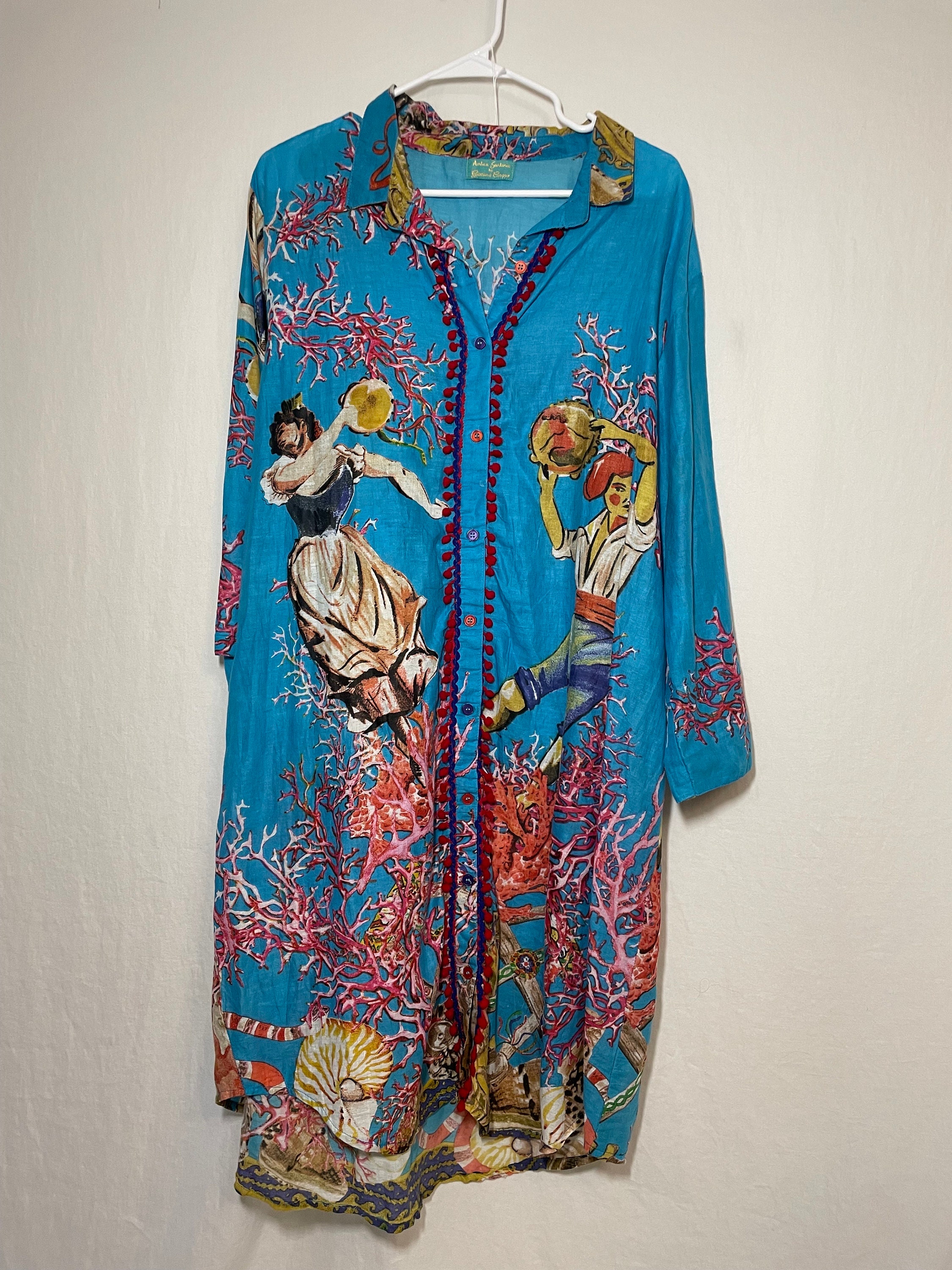 Antica Sartoria by Giacomo Cinque Midi Shirt Dress Sea Print - Etsy