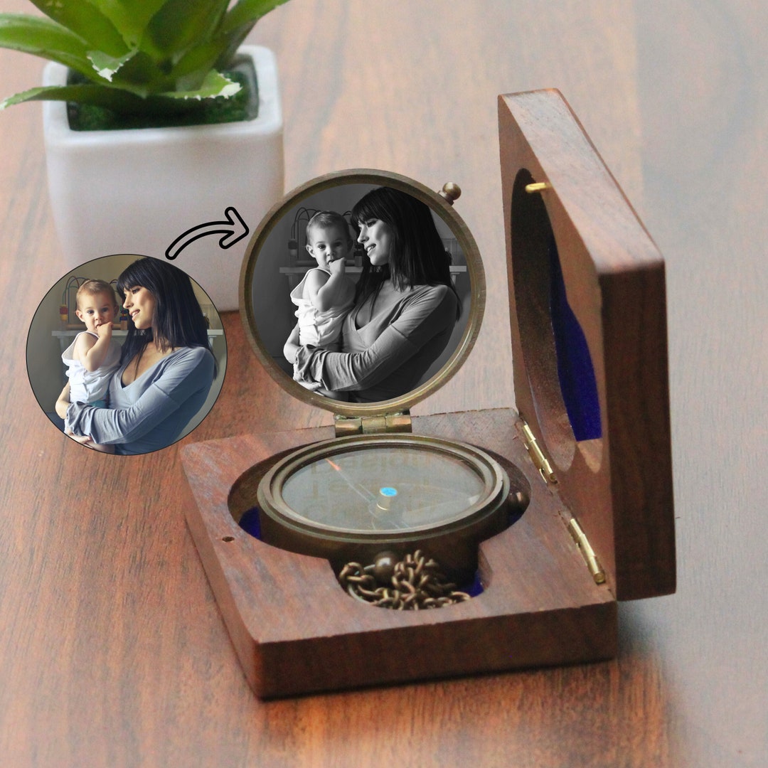 Personalized Photo Engraved Compass Pocket Gift Custom Gifts for Him ...