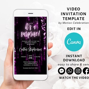 Electronic Surprise Birthday Party Invitations, Editable Texts, Women ...