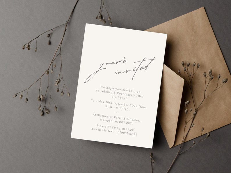 Minimalist Birthday Invitation A6 Template, Modern Party Invite ...