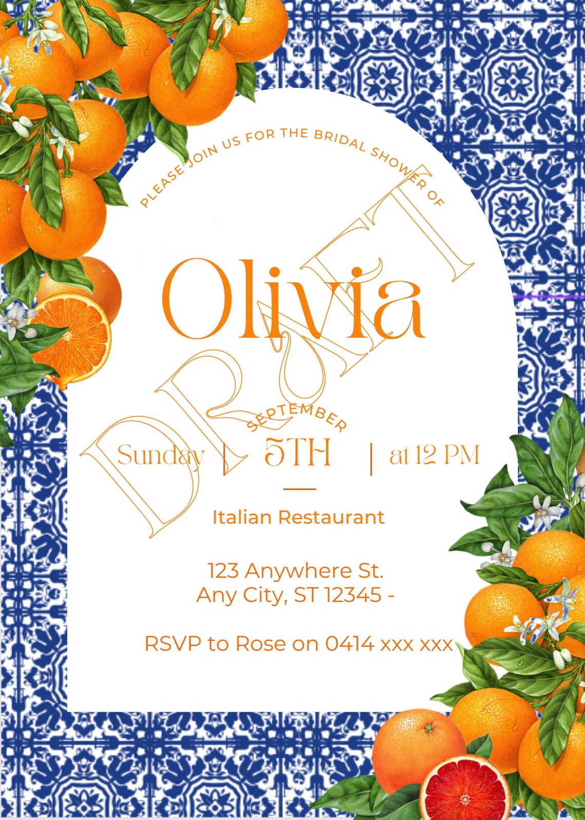 Digital Positano Orange Italian Theme Bridal Shower Invitation - Etsy