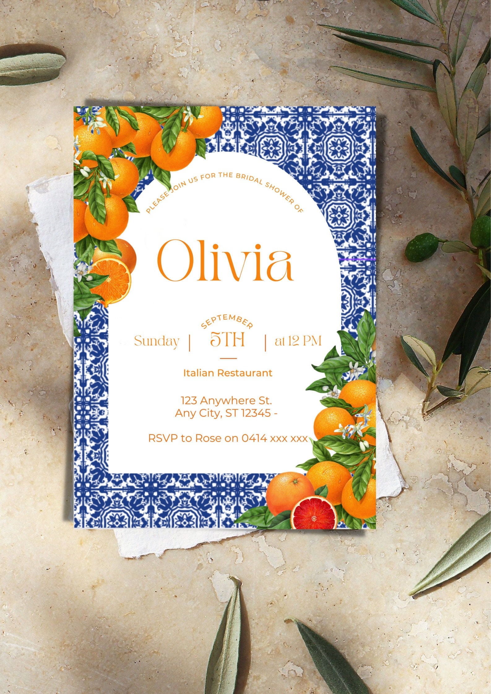 Digital Positano Orange Italian Theme Bridal Shower Invitation - Etsy