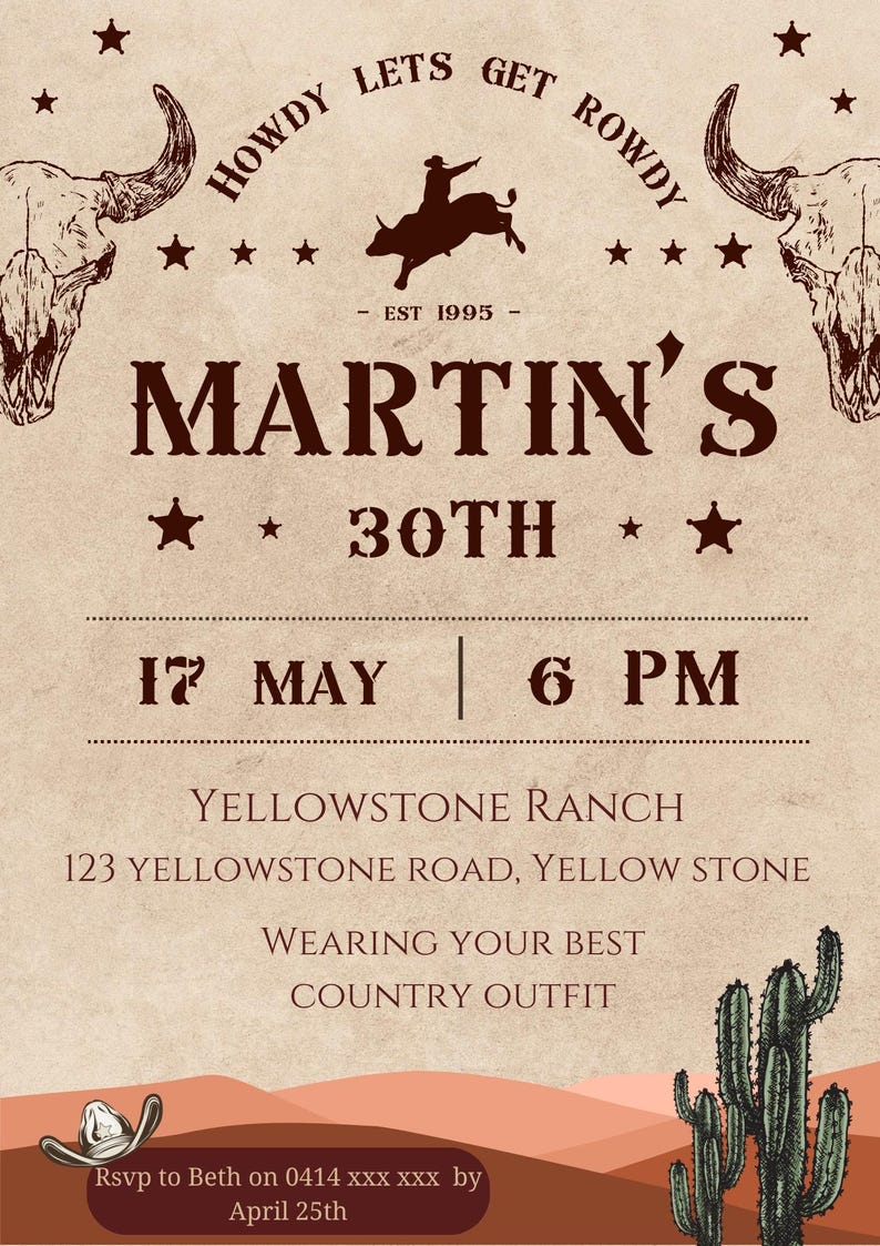 Country Cowboy Themed Birthday Invitation - Etsy