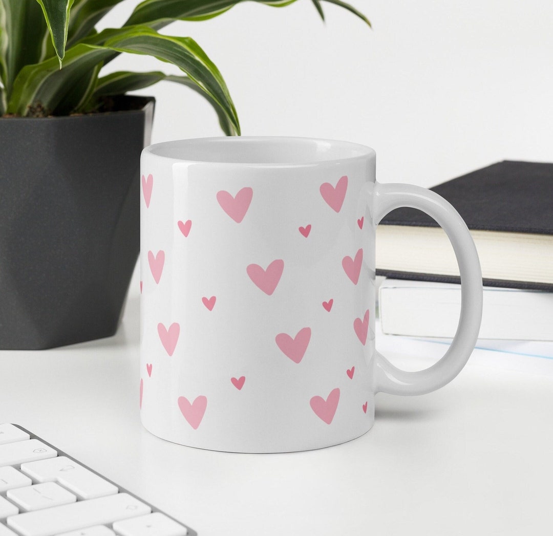 Heart Mug Pink Hearts Mug Cute Pink Coffee Mug Heart Mug Ceramic Pretty ...