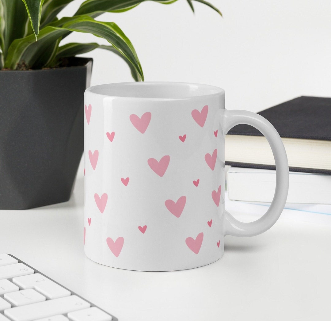 Heart Mug Pink Hearts Mug Cute Pink Coffee Mug Heart Mug Ceramic Pretty ...