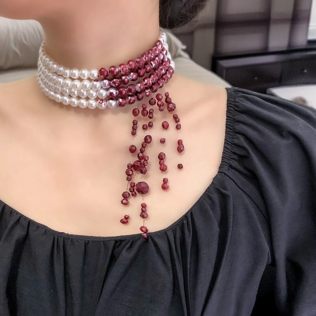 Bloody Pearl Necklace,vampire Jewelry,halloween Necklace,gothic Jewelry ...