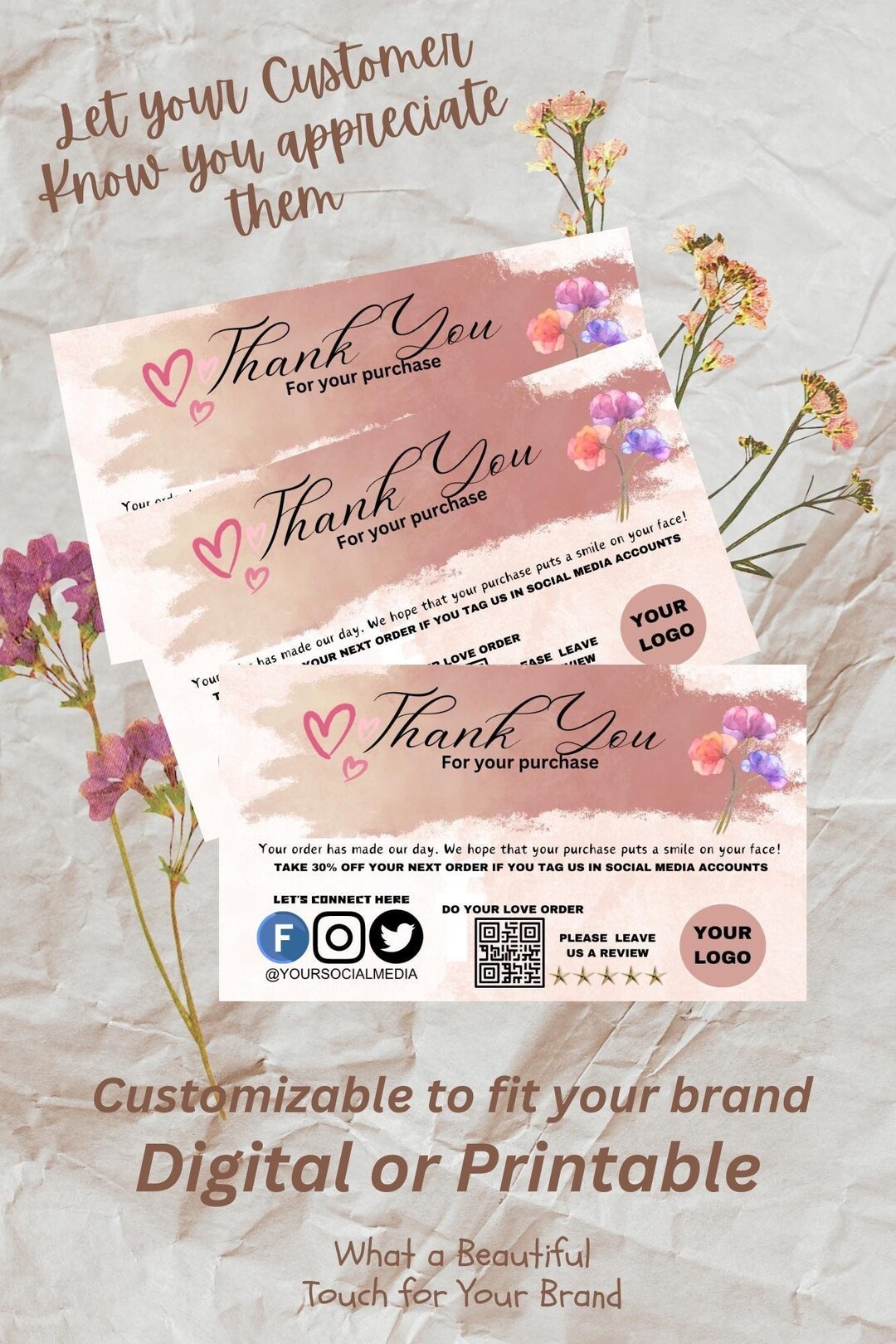 Printable Thank You Package Insert, Editable, DIY Marketing Cards ...
