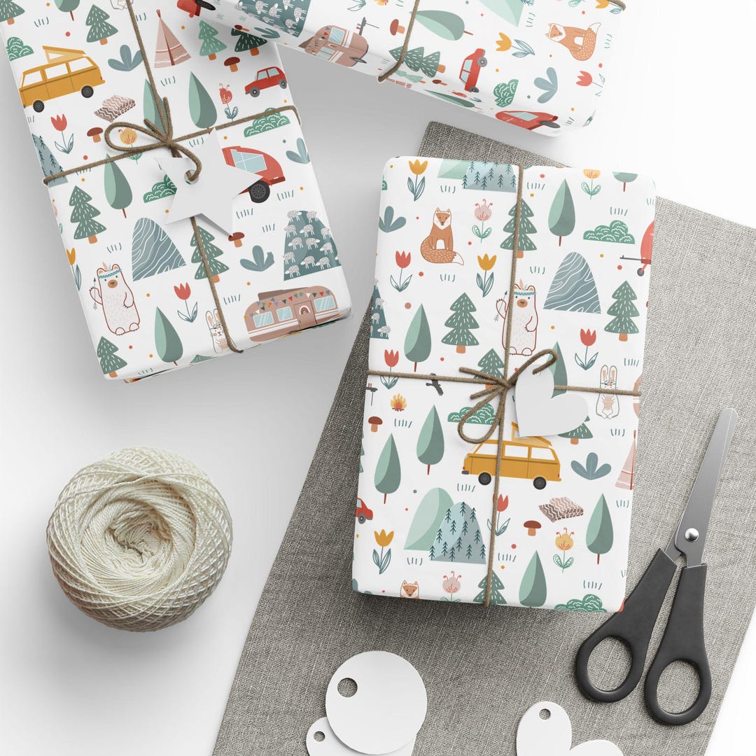 Camping Wrapping Paper, RV Wrap With Trees and Animals, Camping Gift ...