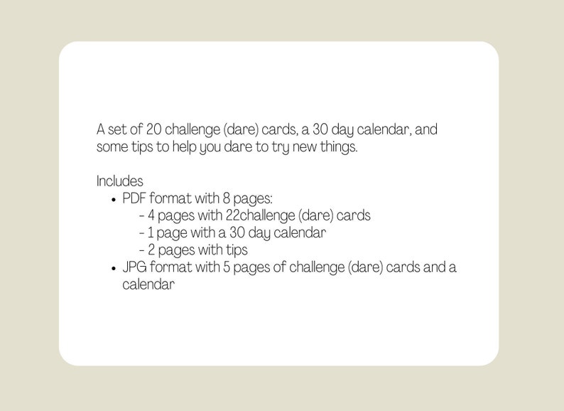 Challenge dare Cards and 30 Day Calendar - Etsy