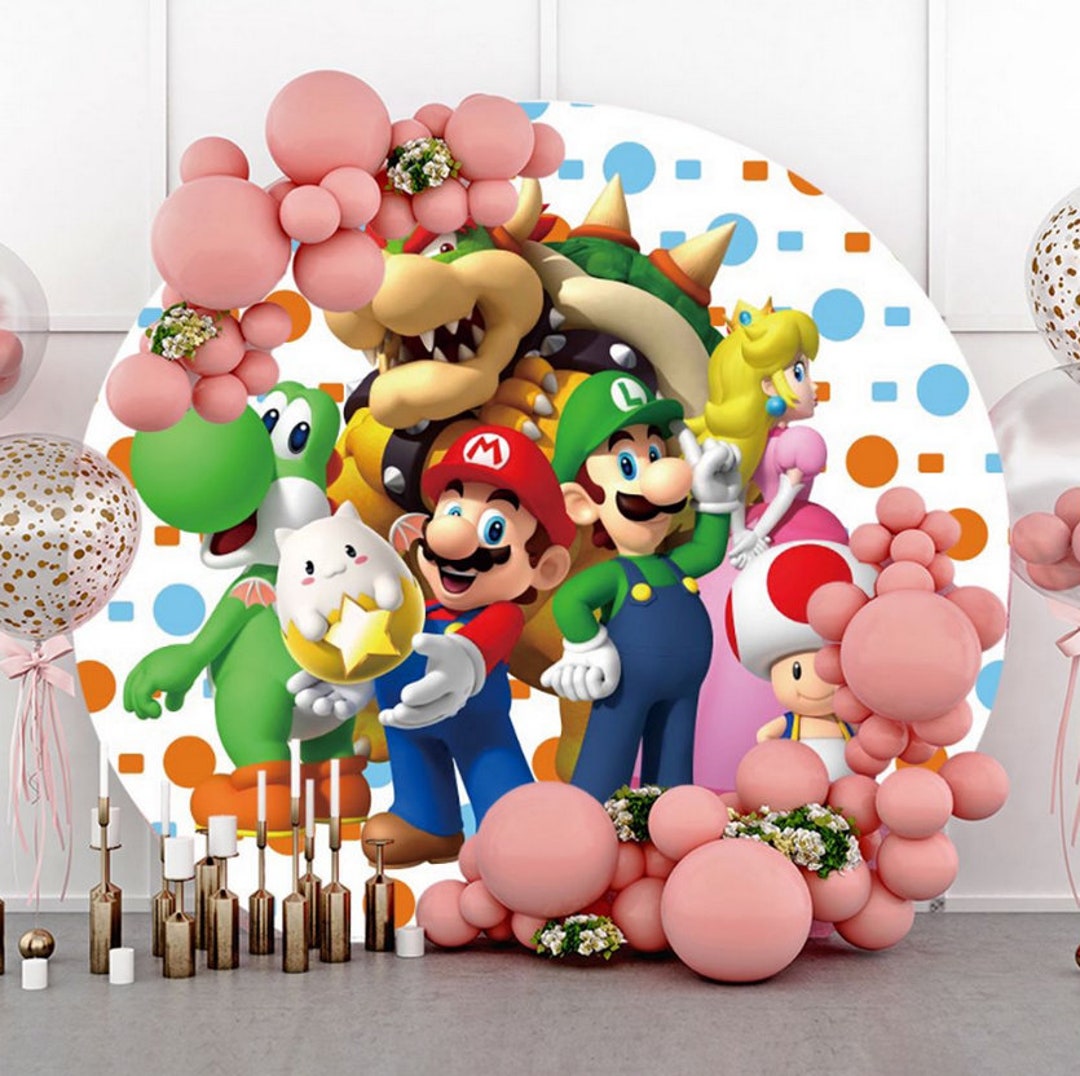 Cartoon Mario Round Photography Backdrop Adult Kids Wedding Baby Shower ...
