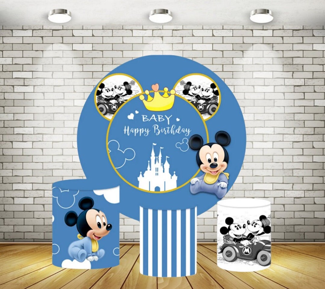 Blue Baby Mickey Mouse Round Circle Backdrops Customized Crown Castle ...