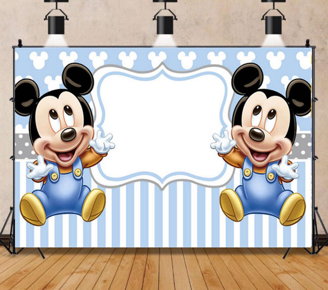 Cartoon Blue Mickey Mouse Party Backdrop Kids 1st 2st 3st Birthday ...
