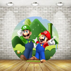 Super Mario Bros Round Backdrop Boys Girl Birthday Decoration Cylinder ...