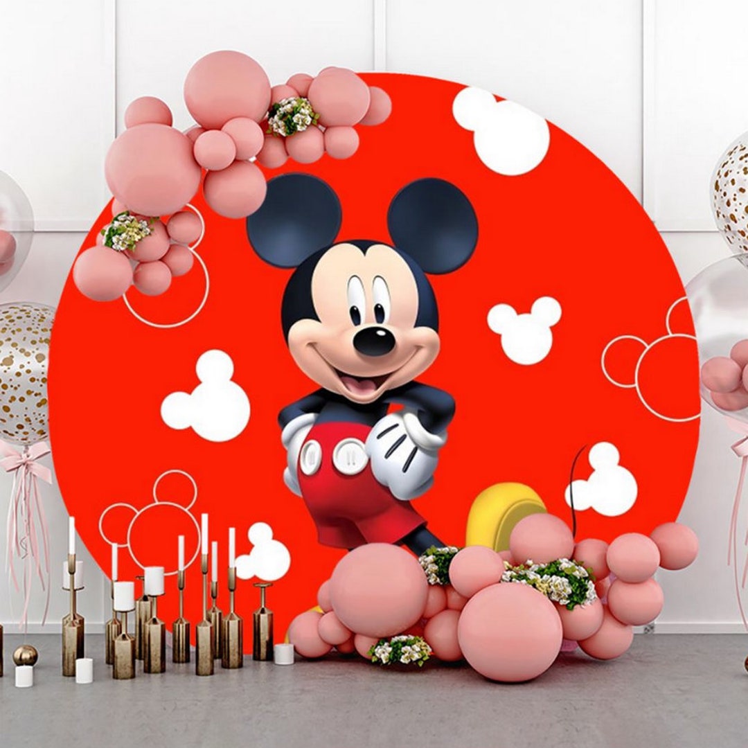 Red Mickey Mouse Backdrop Custom Round Photography Background Kids Baby ...
