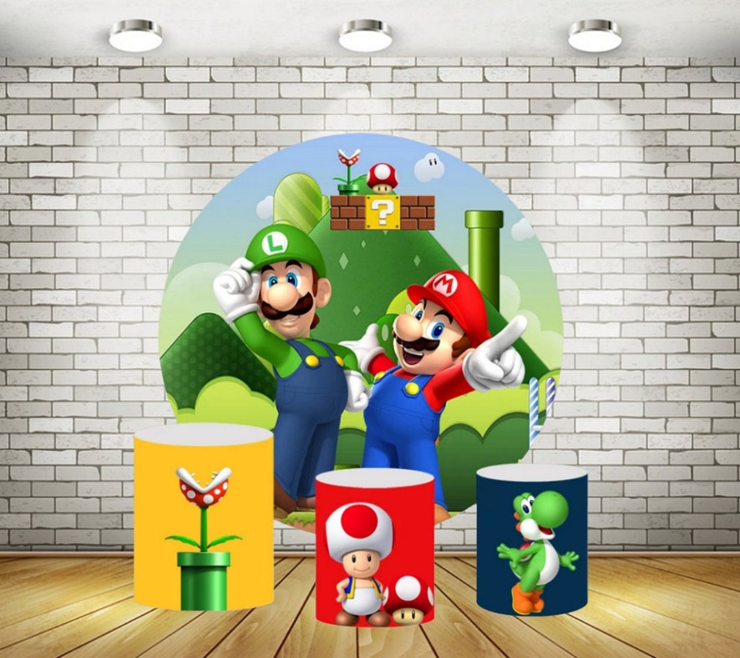 Super Mario Bros Round Backdrop Boys Girl Birthday Decoration Cylinder ...