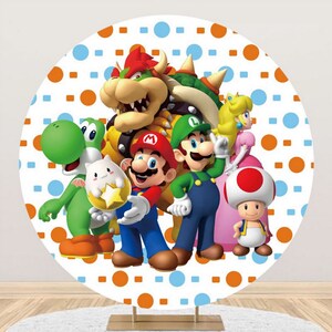 Cartoon Mario Round Photography Backdrop Adult Kids Wedding Baby Shower ...